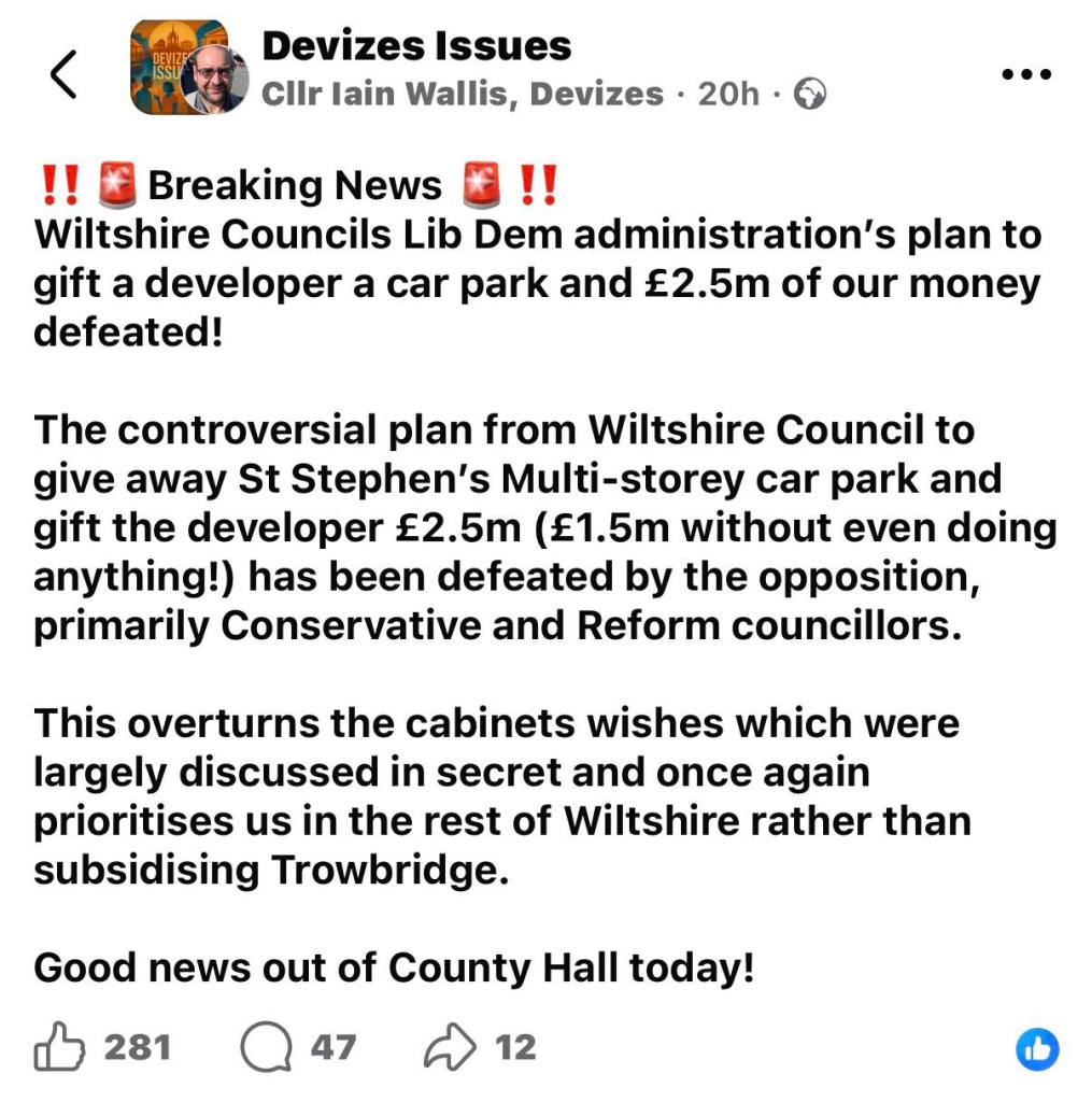 A Devizes County Councillor, a Trowbridge Carpark, and the Other Half ...